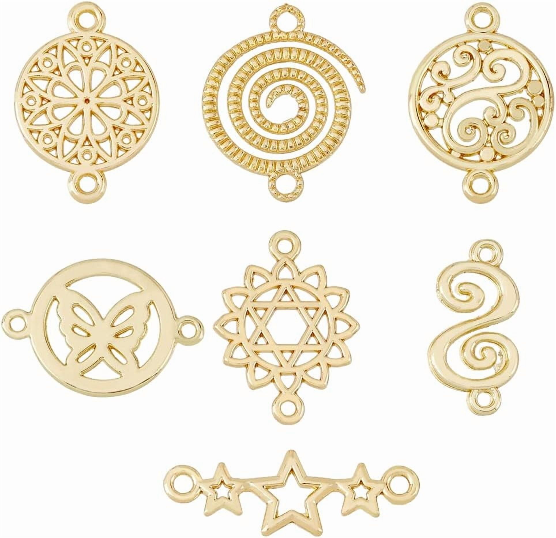42Pcs 7 Styles Gold Filigree Connector Charms Double Loop Pendants ...