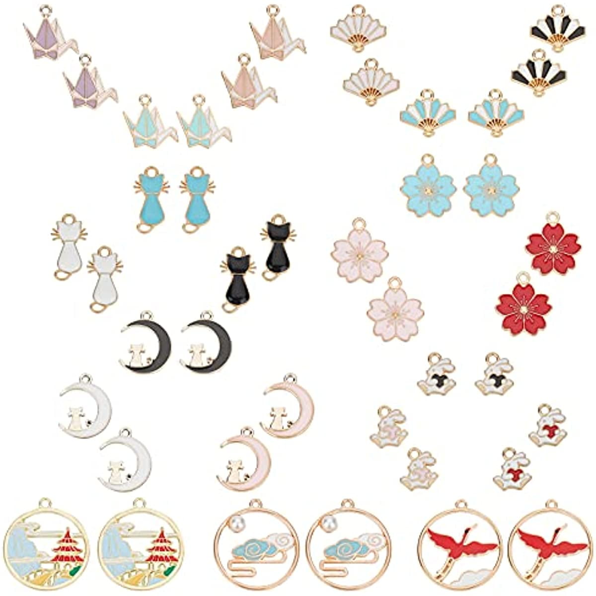 42Pcs Assorted Colorful Enamel Alloy Pendant Charms Golden Plated Fan ...