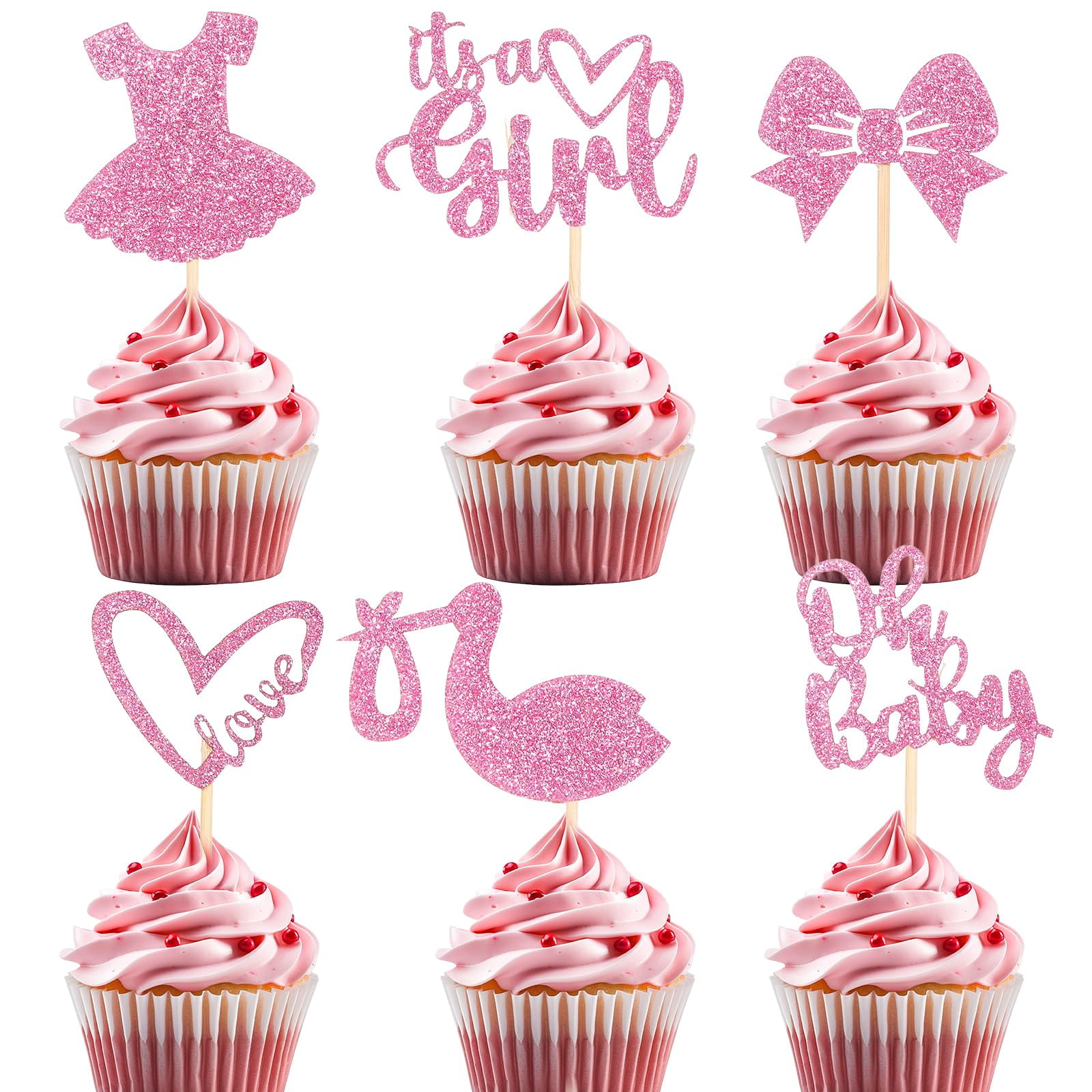 42Pcs Cupcake Toppers Baby Shower Cupcake Toppers MDH1with Bow Dress ...