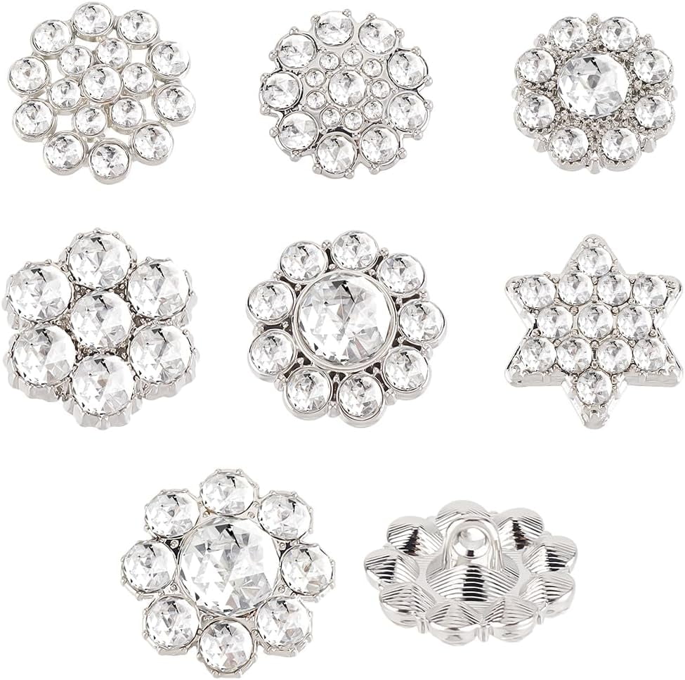 42Pcs Sliver Rhinestone Buttons 7 Styles 15~20mm Rhinestone ...