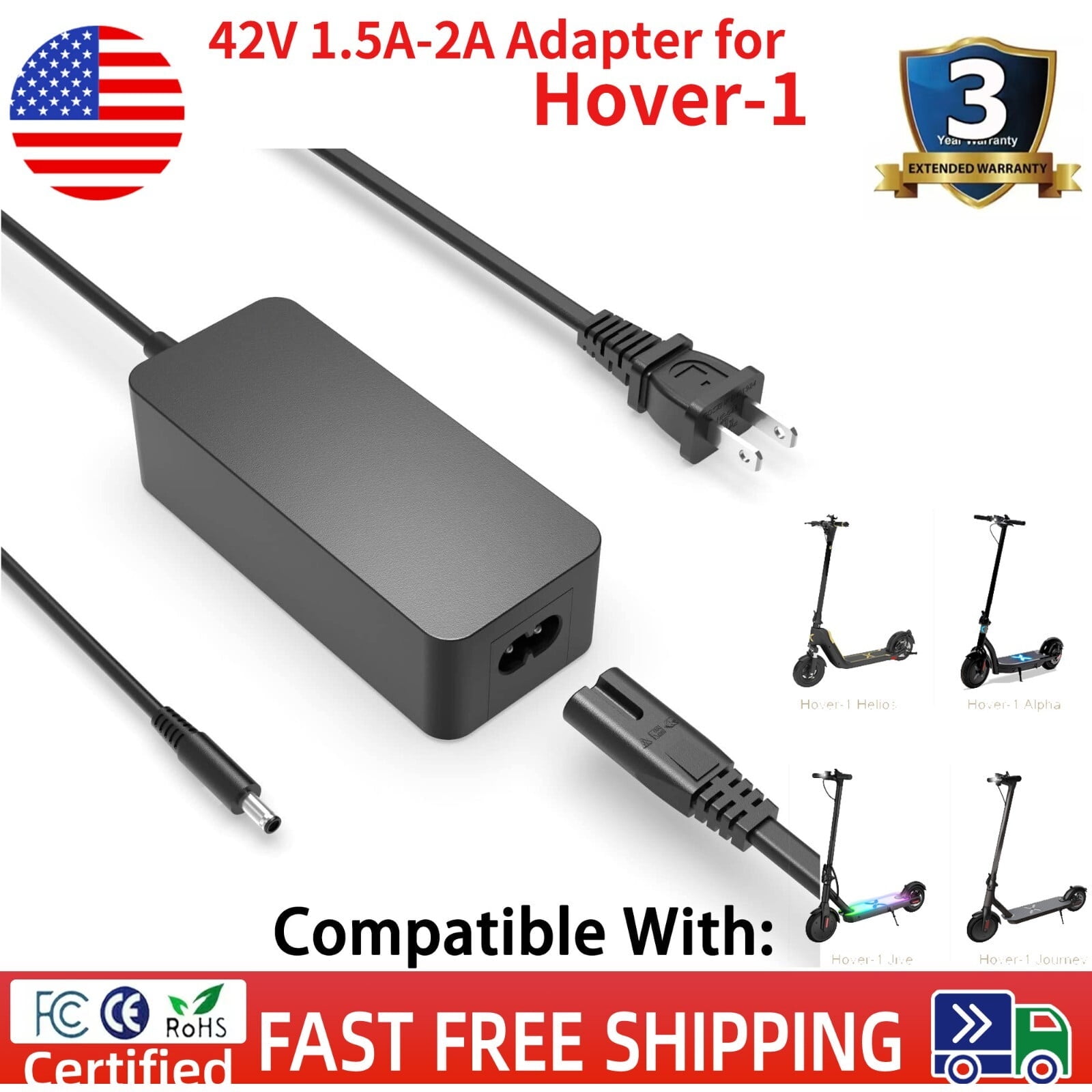 42V 1.5A-2A Adapter for 36V Highlander, Dynamo, Gambit, Helios, Alpha ...