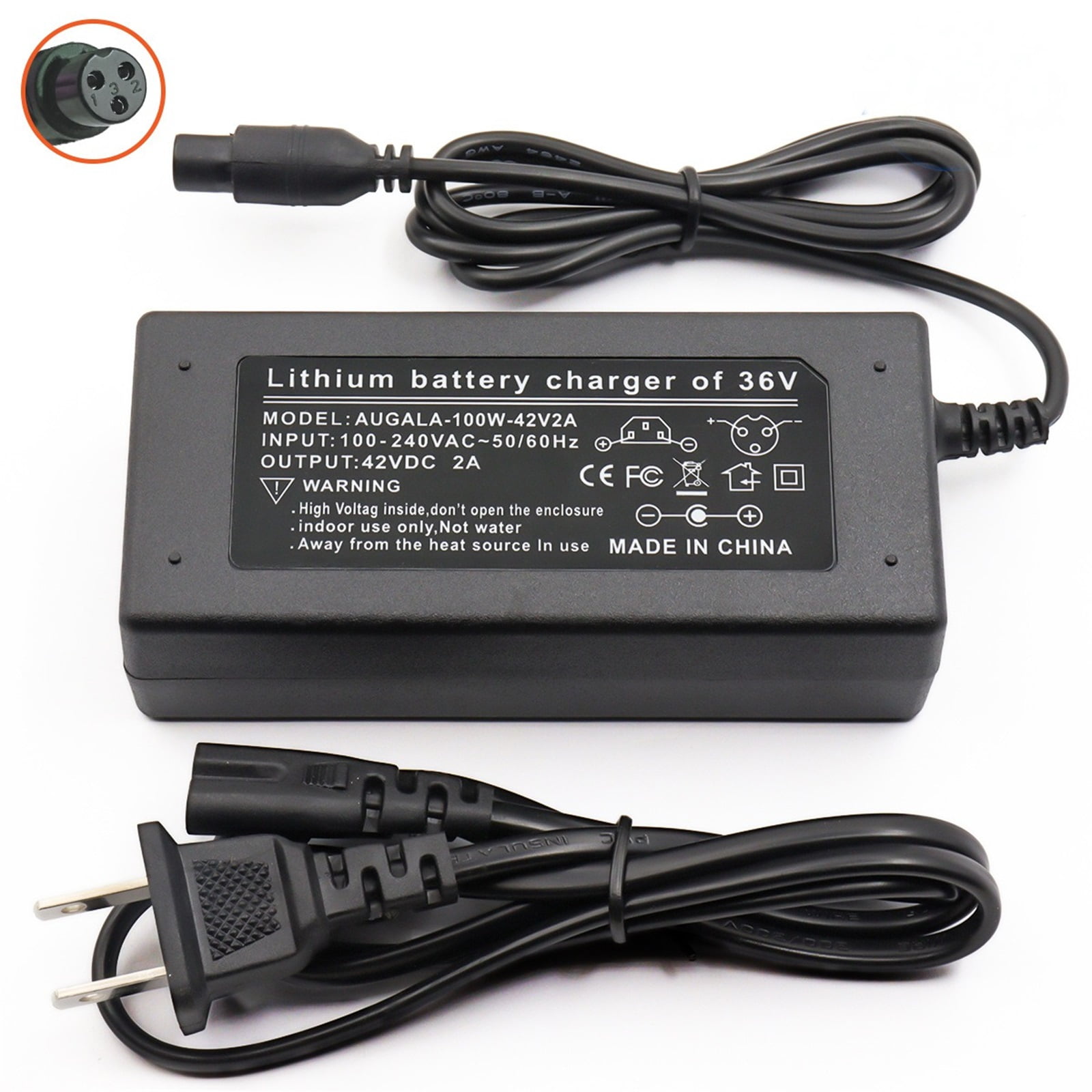 42V 2A Charger for Hoverboard & Electric Scooter, AC 100-240V Power Supply Adapter with OVP OCP ...