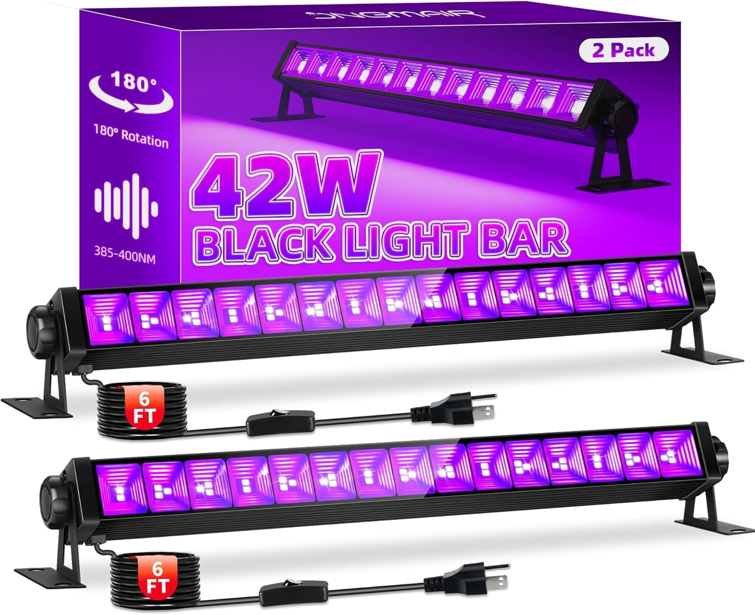 42W 2 Pack Black Light Bar for Glow Party, Blacklights with 6ft Cord ...