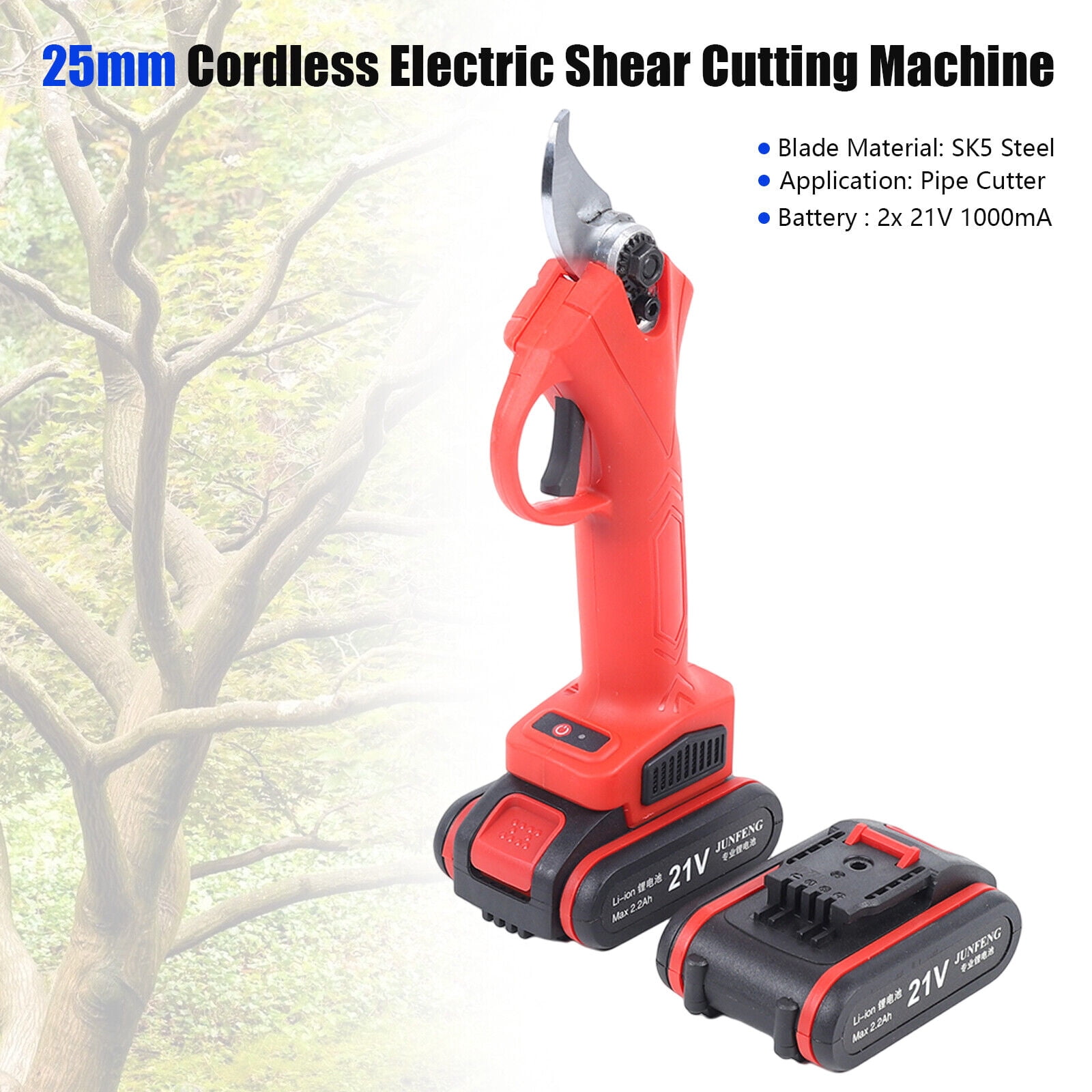 42W Electric Shear 25mm Battery Powered Cordless Pruner 21V Scissor or ...