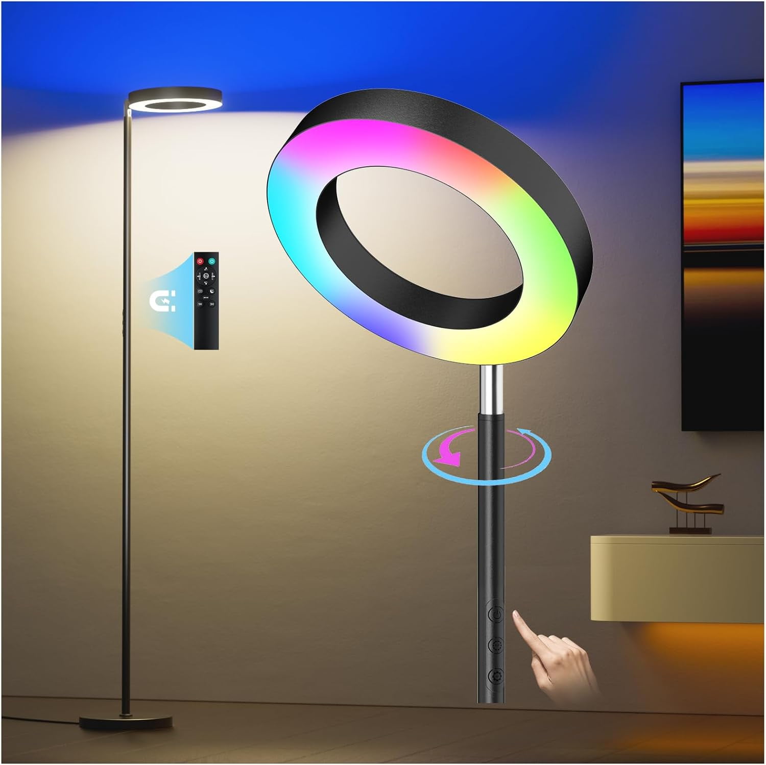 42W LED Floor Lamp, Dual-Sided Bright Standing Lamp with Remote ...