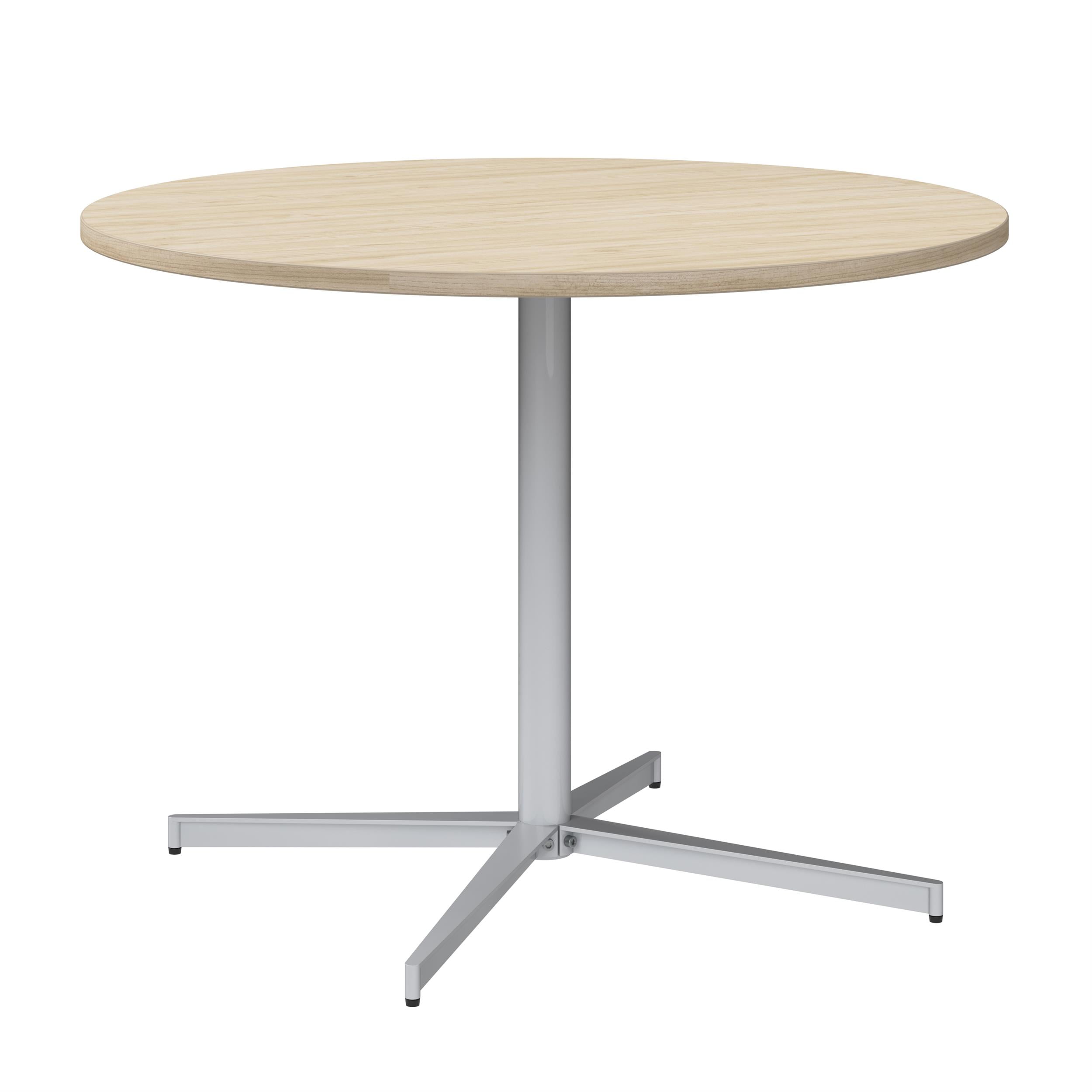 42W Round Conference Table with Metal Base in Natural Elm - Engineered ...