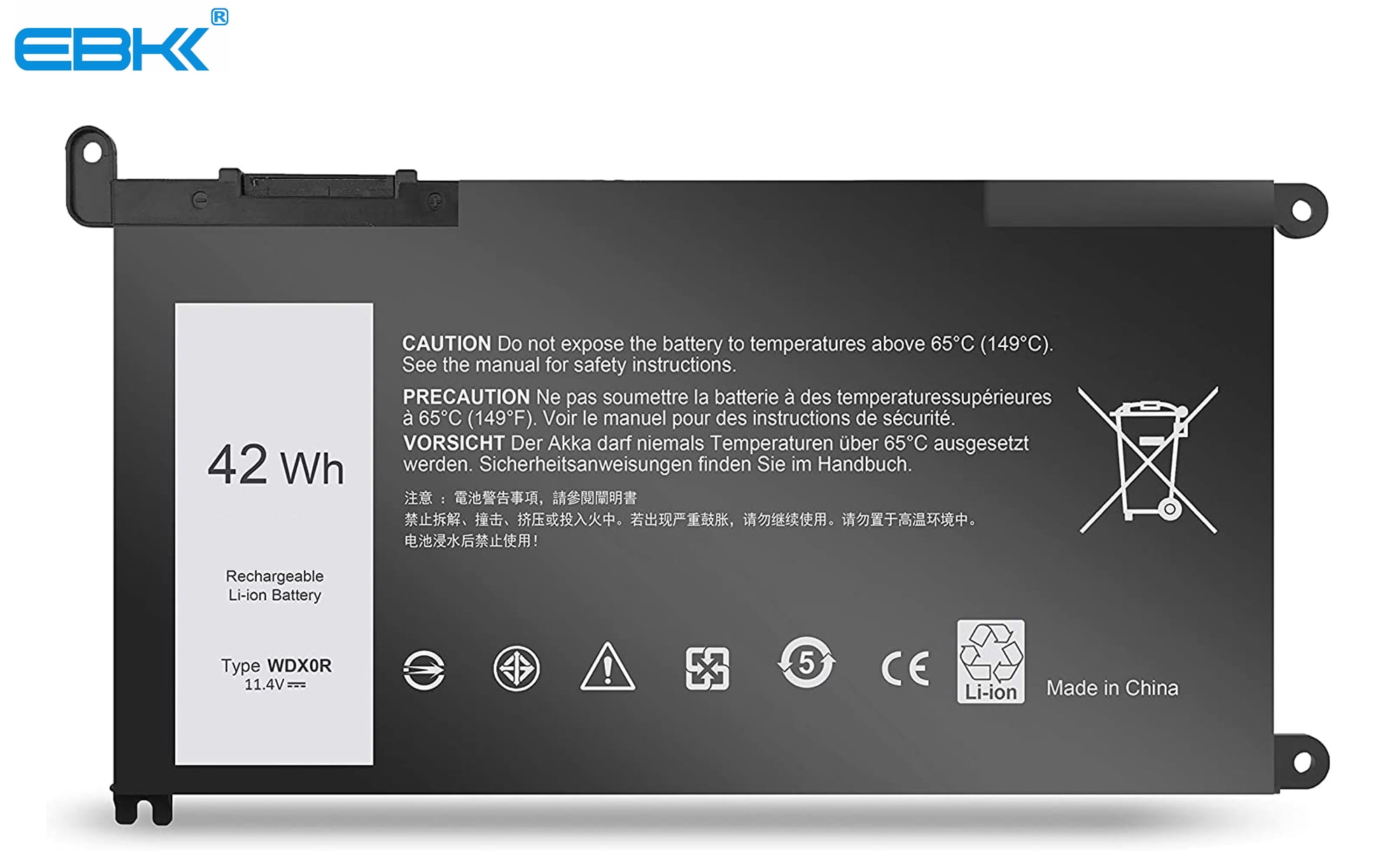 Dell 42WH WDXOR 11.4V Replacement Battery for Inspiron 13 5000, 7000, 15 5000, 7000, 17 5000 ...