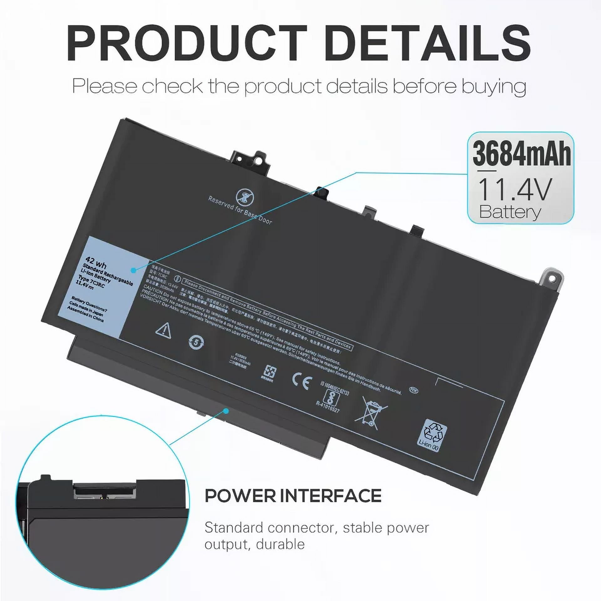 42Wh 11.4V For Dell Latitude E7270 E7470 Laptop Battery Type 7CJRC ...