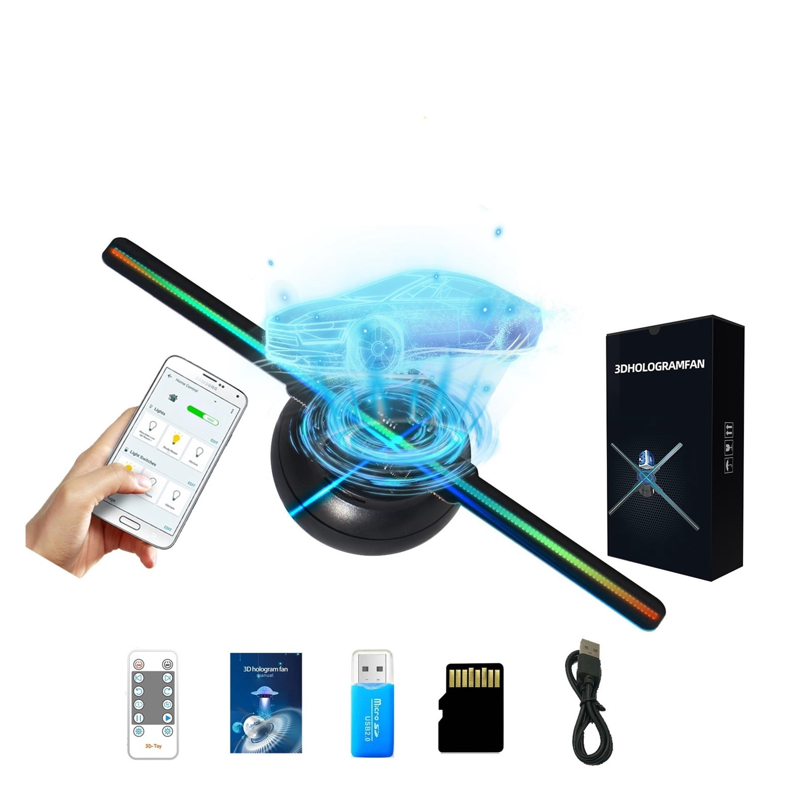 42cm 3D Hologram Fan, 160 0603 LED Beads Holographic Projector, HD ...
