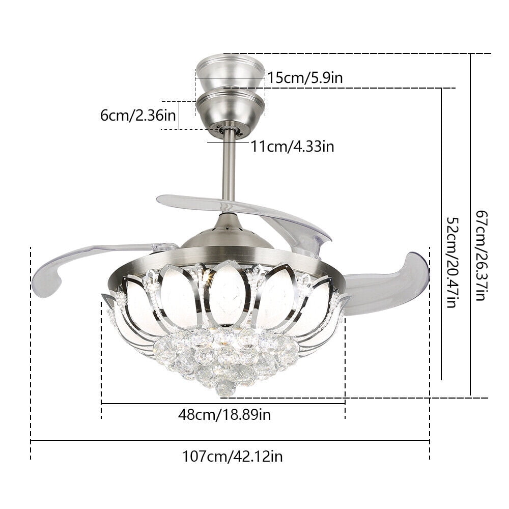 42in 3 Fan Speed Modern Crystal Ceiling Fan Light Lamp Fixture W/Remote ...