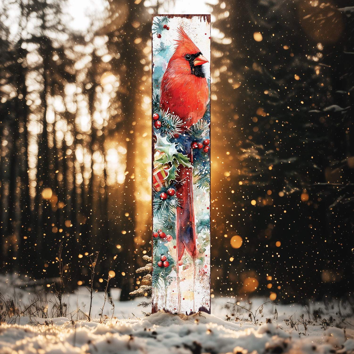 42in Christmas Garden Stake | Watercolor Red Cardinal | Outdoor Decor ...