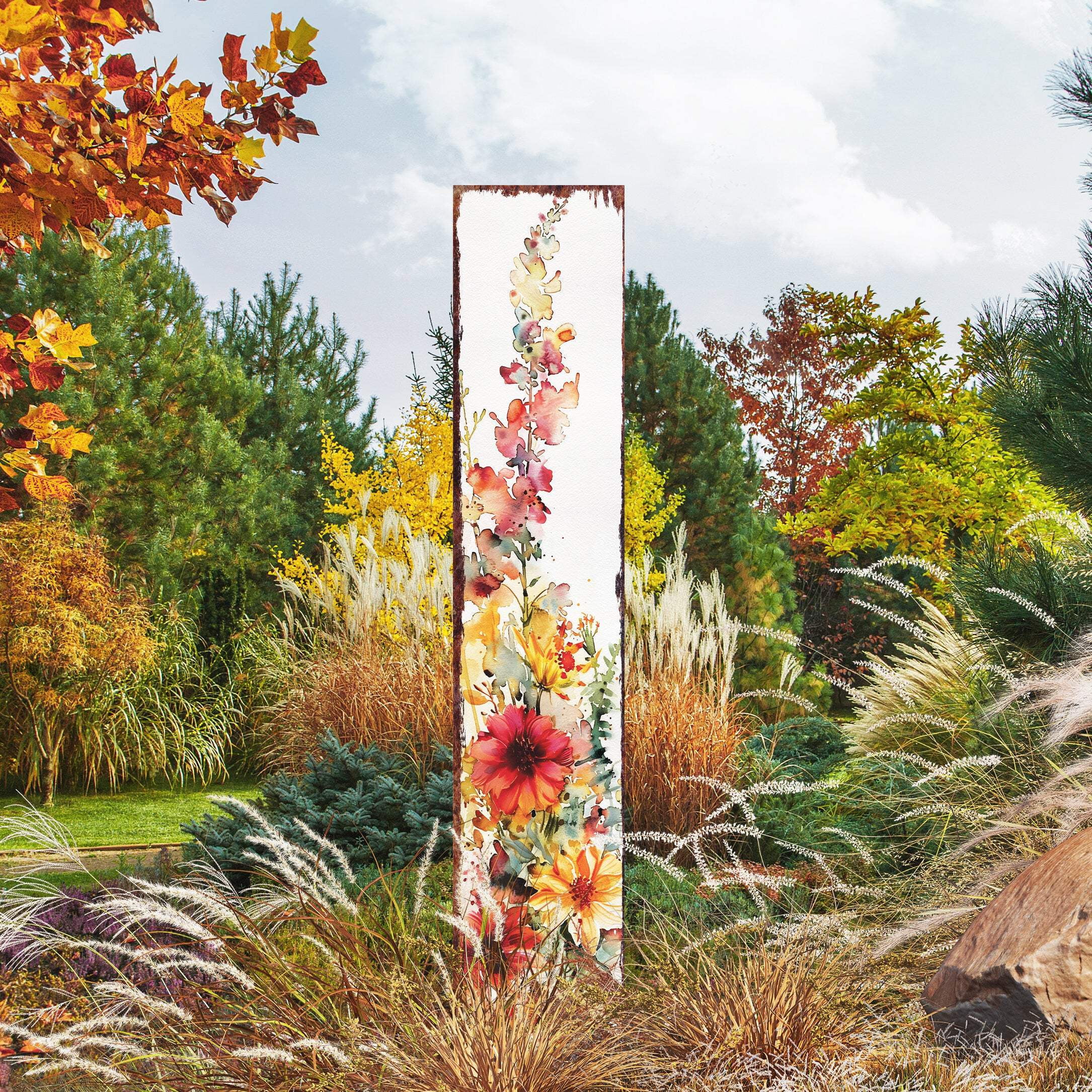 42in Fall Garden Stake _ Watercolor Fall Wildflower Decor - Ideal for ...