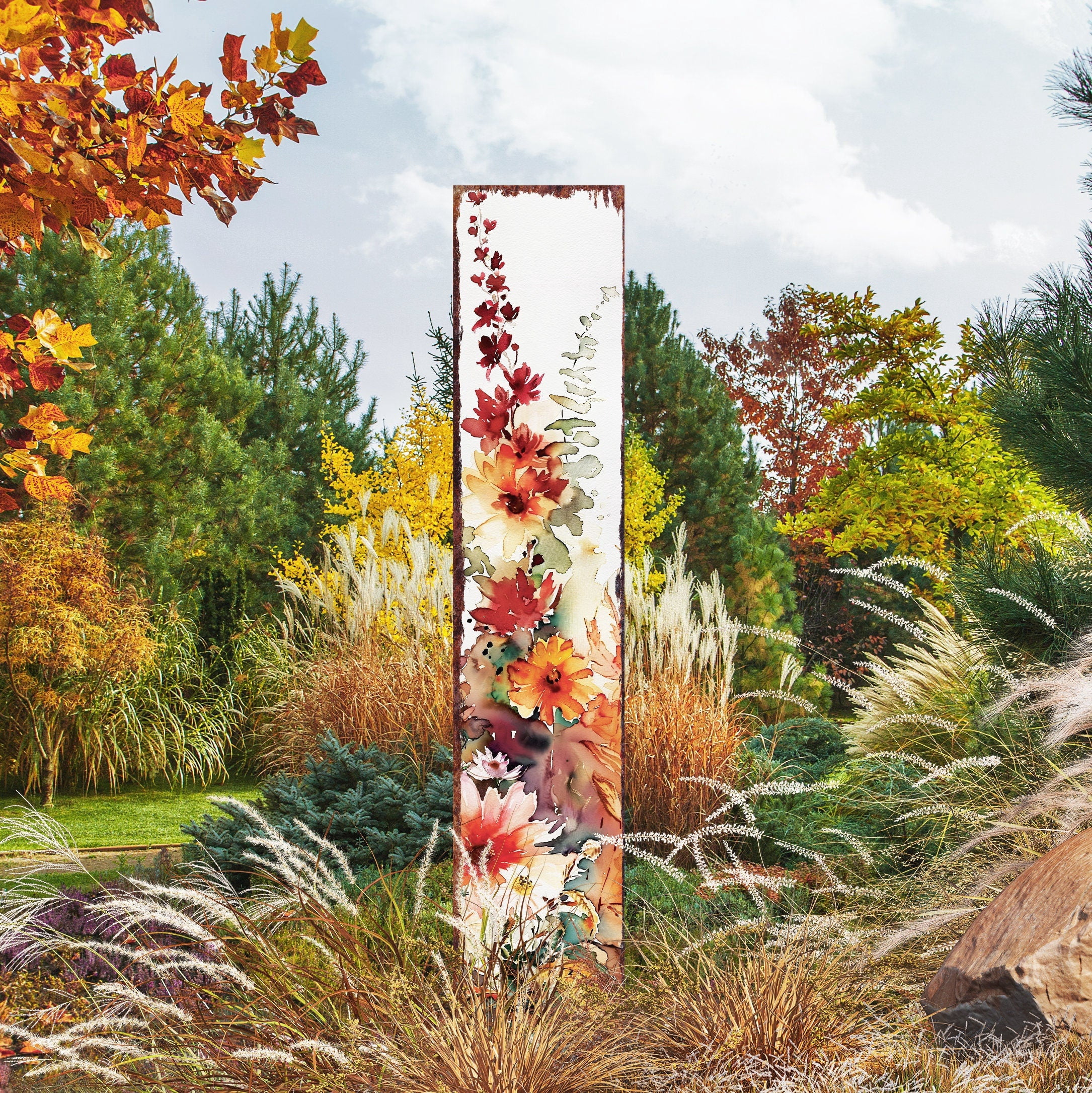 Charming Fall Wildflower Garden Stake | Watercolor Outdoor Decor ...