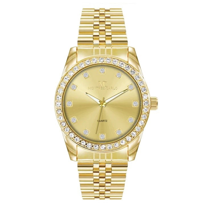 42mm Montres Carlo Men's Fashion Metal Band Sparkling Stones Luxury ...
