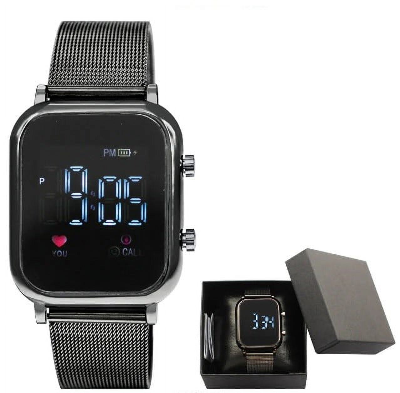 42mm Women Men's Metal Mesh Band Modern Style LED Sports Digital Watch ...