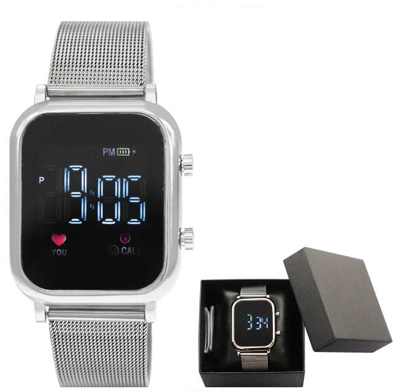 42mm Women Men's Metal Mesh Band Modern Style LED Sports Digital Watch ...