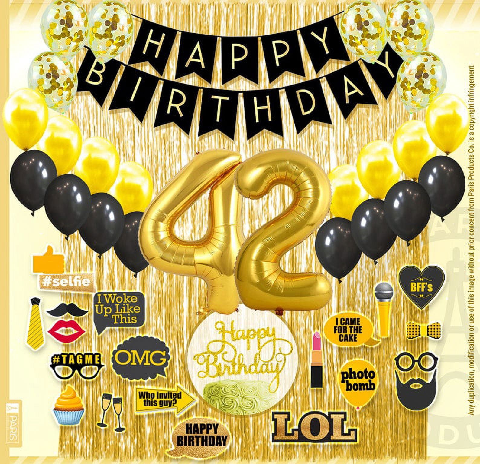 42nd Birthday Decoration Black and Gold for Boy & Girl, 42nd Cake ...