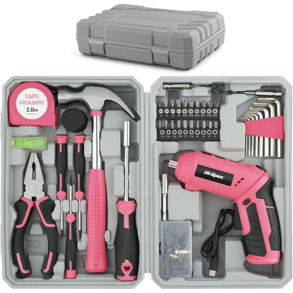 42pc Pink 4V USB Electric Power Driver & Household Tool Kit. Cordless ...