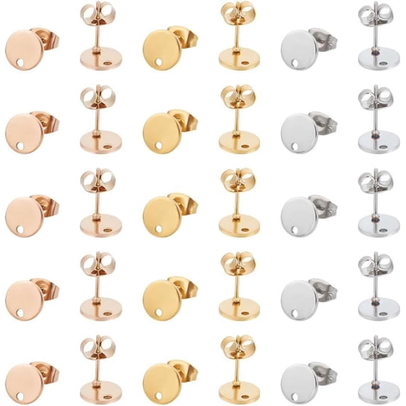 42pcs 3 Colors 8mm Flat Round Stud Earring with Loop Stainless Steel ...