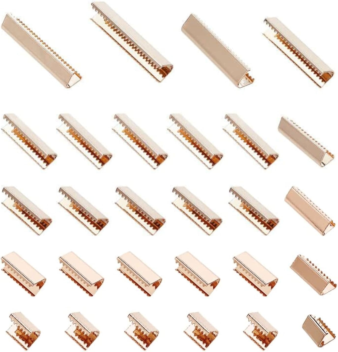 42pcs 6 Sizes Ribbon Crimp Ends Golden Brass Belt Buckle End Tip Ribbon ...