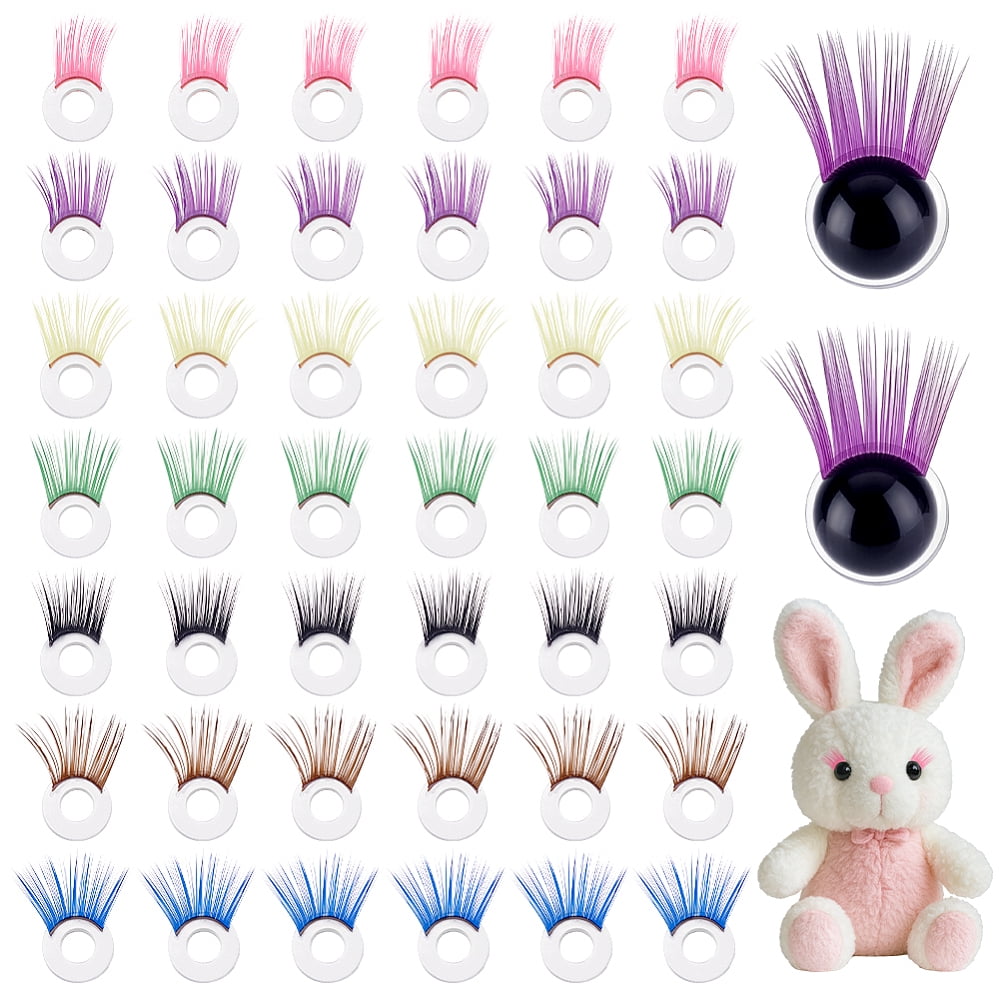 42pcs 7 Colors Safety Eyelash 18mm Stuffed Animal Eyelashes Colorful ...