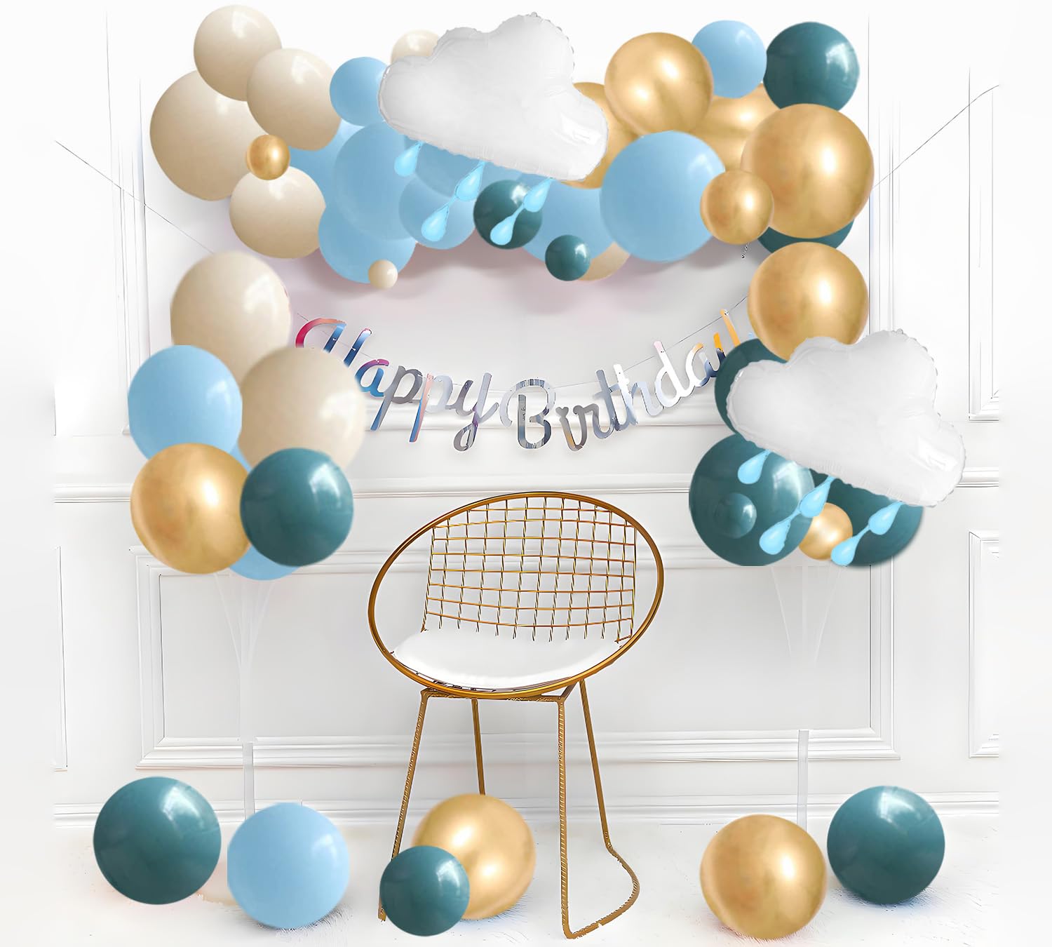 42pcs Cloud Raindrop Weather Balloon set White Cloud Balloons Haze Blue Light Blue White Sand ...