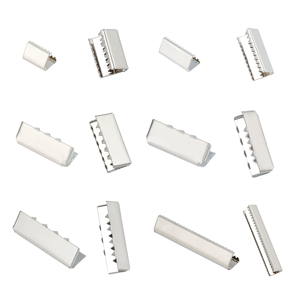 42pcs Crimp Fasteners 6 Sizes Ribbon Ends Platinum Leather Ribbon ...