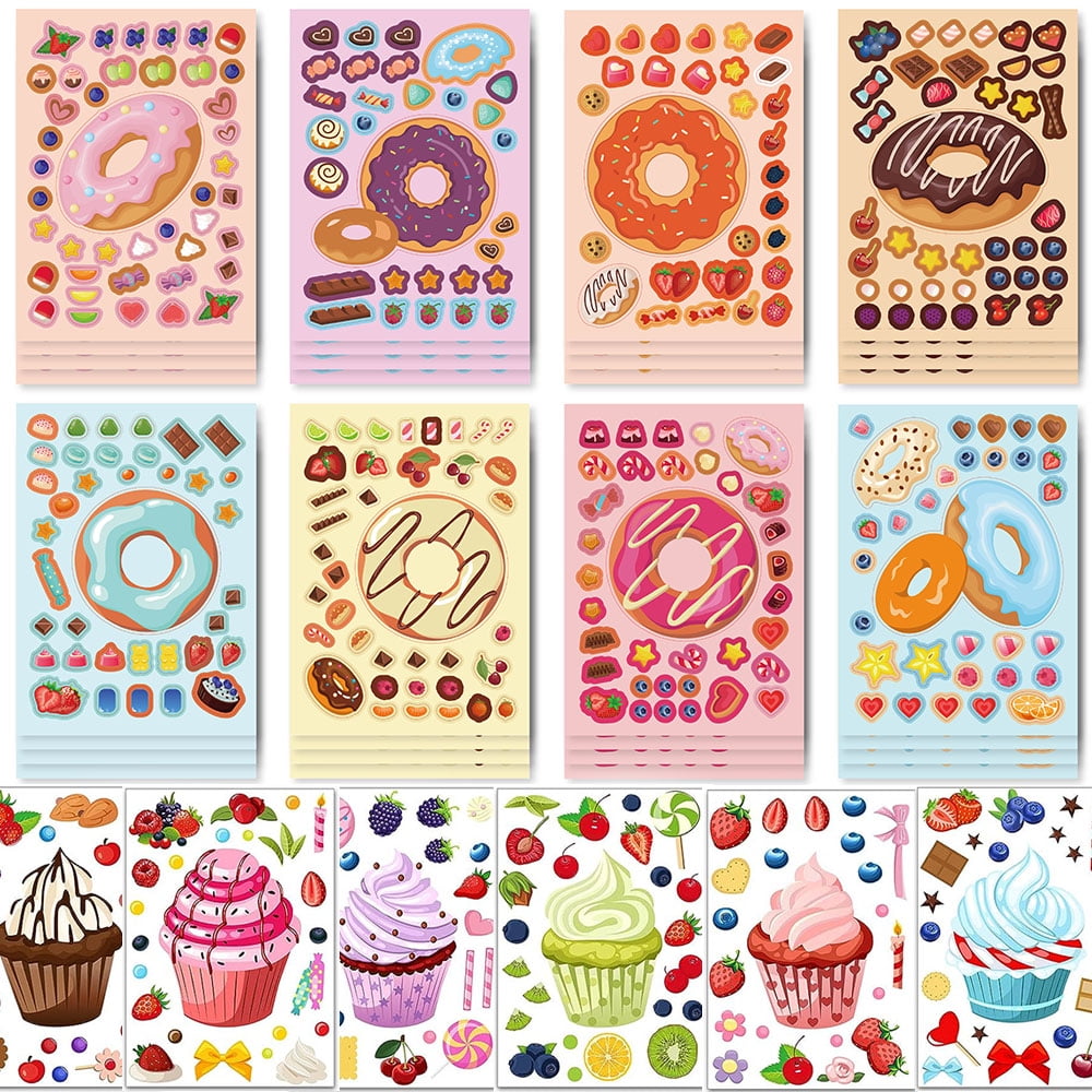 42pcs Cupcake Donut Face Stickers for Toddler Kid Girl, Make Your Own ...