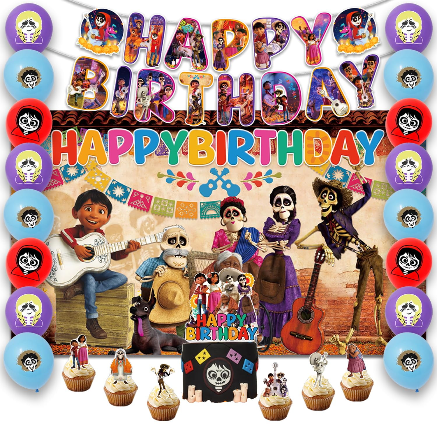 42pcs Dsney Coco Birthday Party Supplies -Included Banner, cupcake ...
