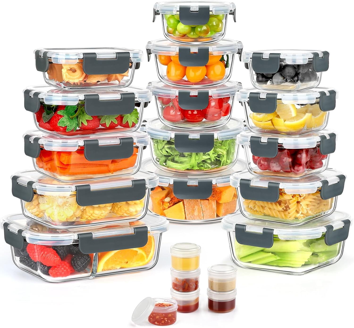 42pcs Glass Food Storage Containers with Lids Set, 21 Containers & 21 ...