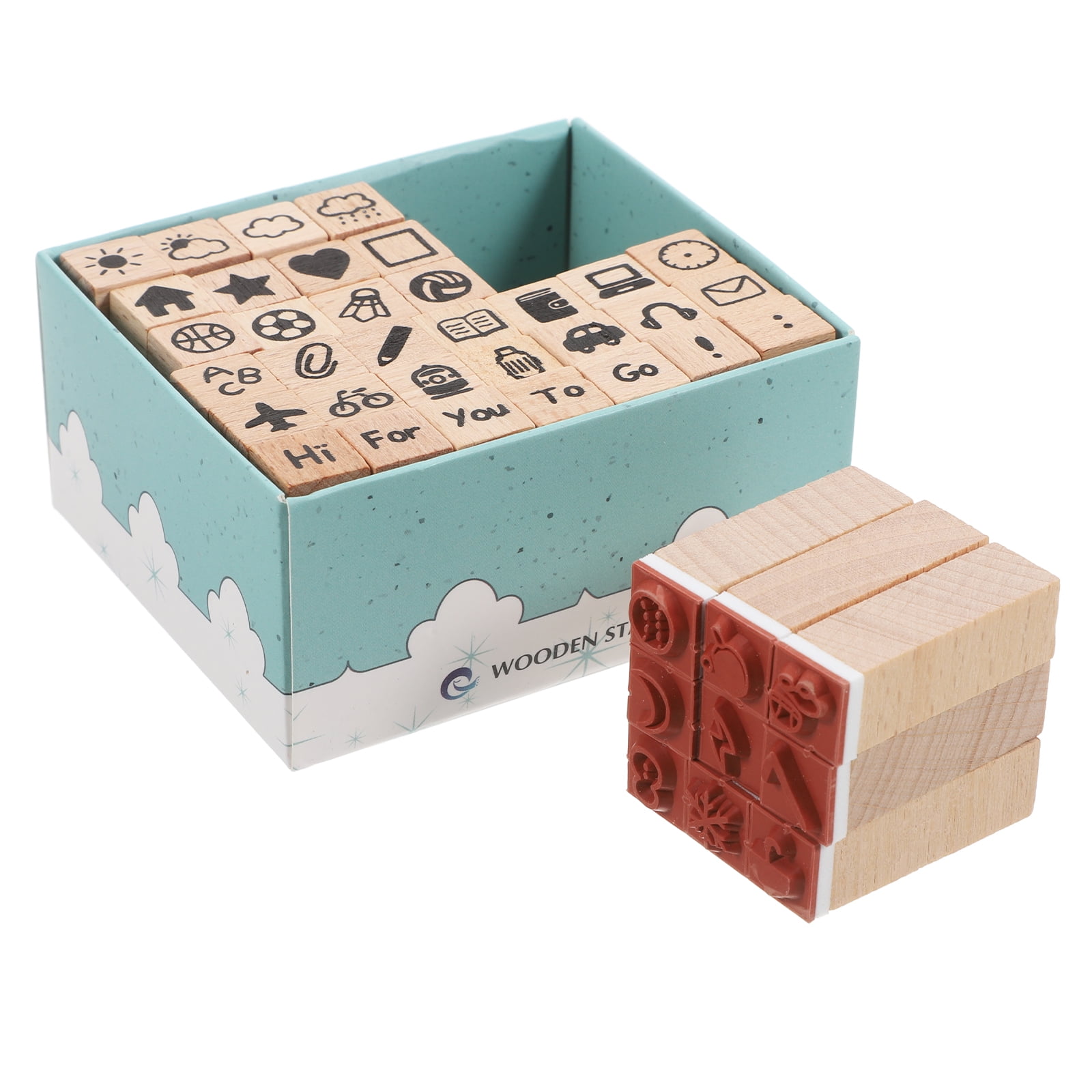 42pcs Wood Rubber Stamps for DIY Diary Scrapbook Stamps Crafting Seal ...