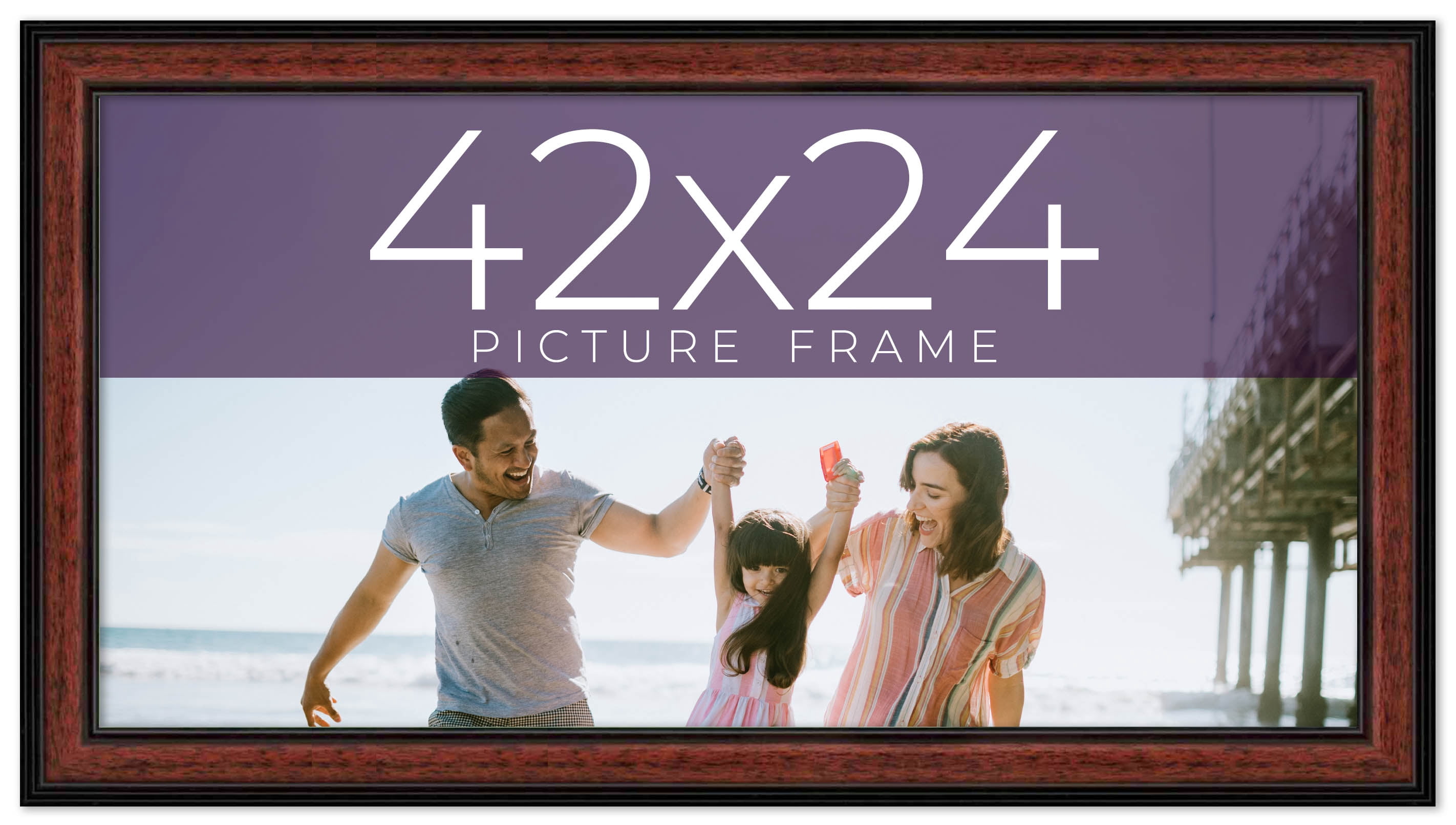 42x24 Frame Executive Brown Round Mahogany Finish Solid Wood Picture ...