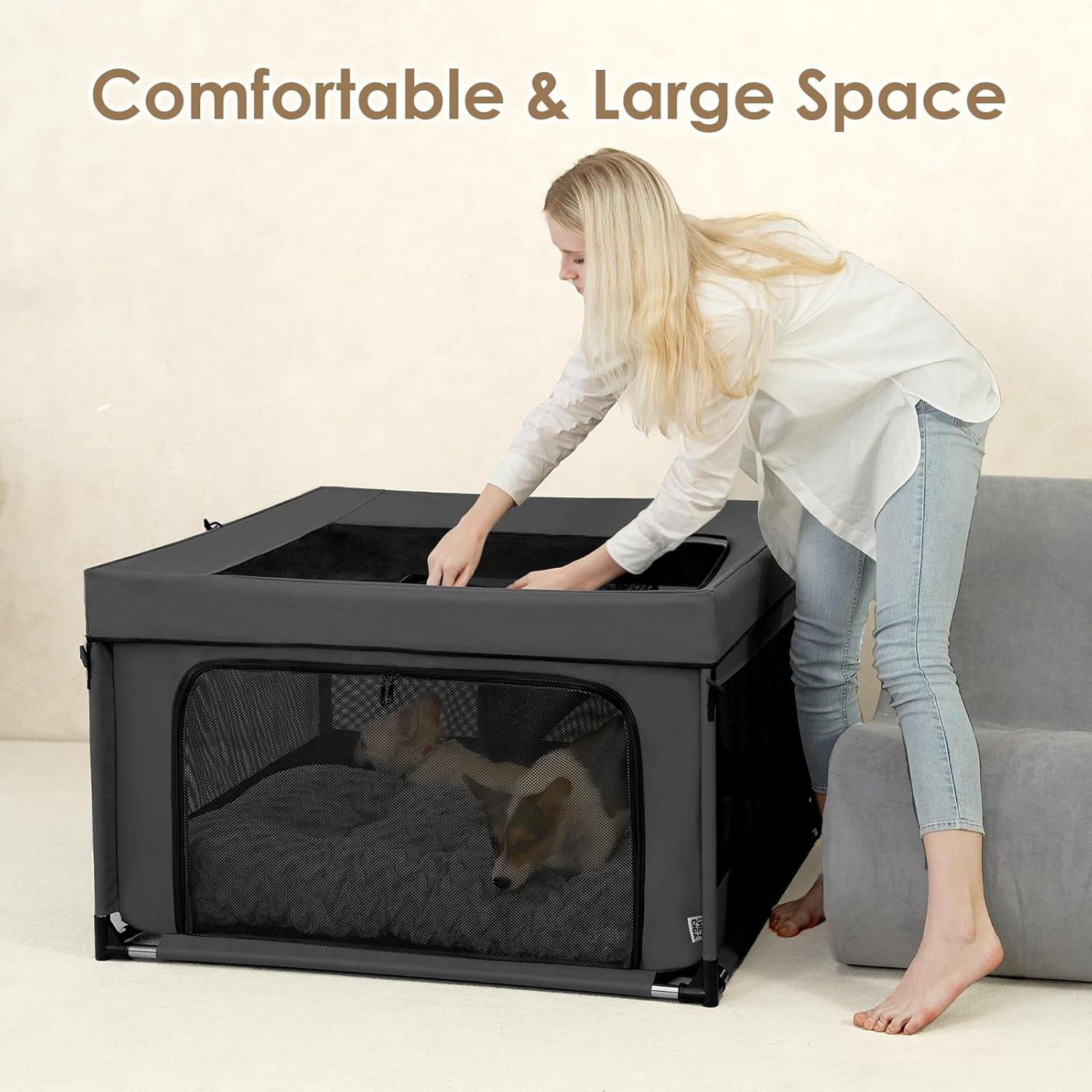42x42x26 Inches Puppy Playpen with Top Cover for Dogs & Cats Indoor or ...