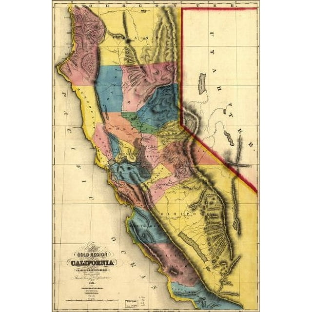 42x63 Poster; Gold Rush Era Map Of Gold Region California 1851 ...