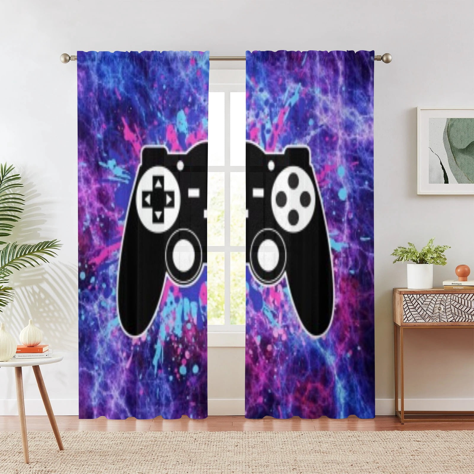 42x63in blue-purple Raiden game controller pattern, game-themed starry ...