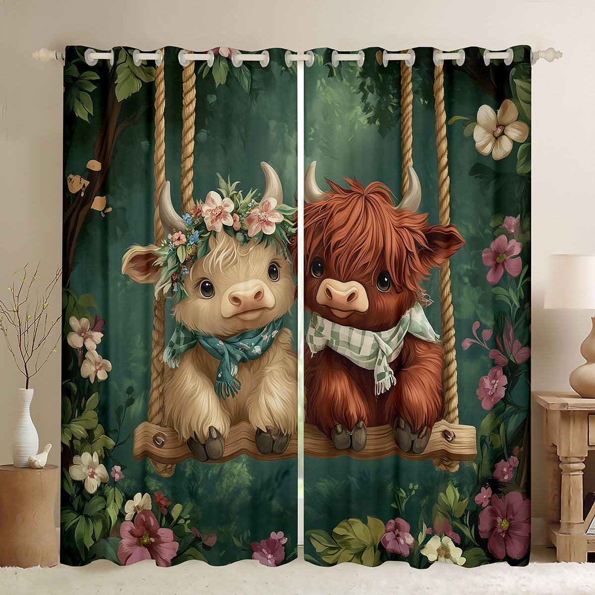42x90 inch Farmhouse Curtains,Highland Cow Blackout Curtains 30-50% for ...