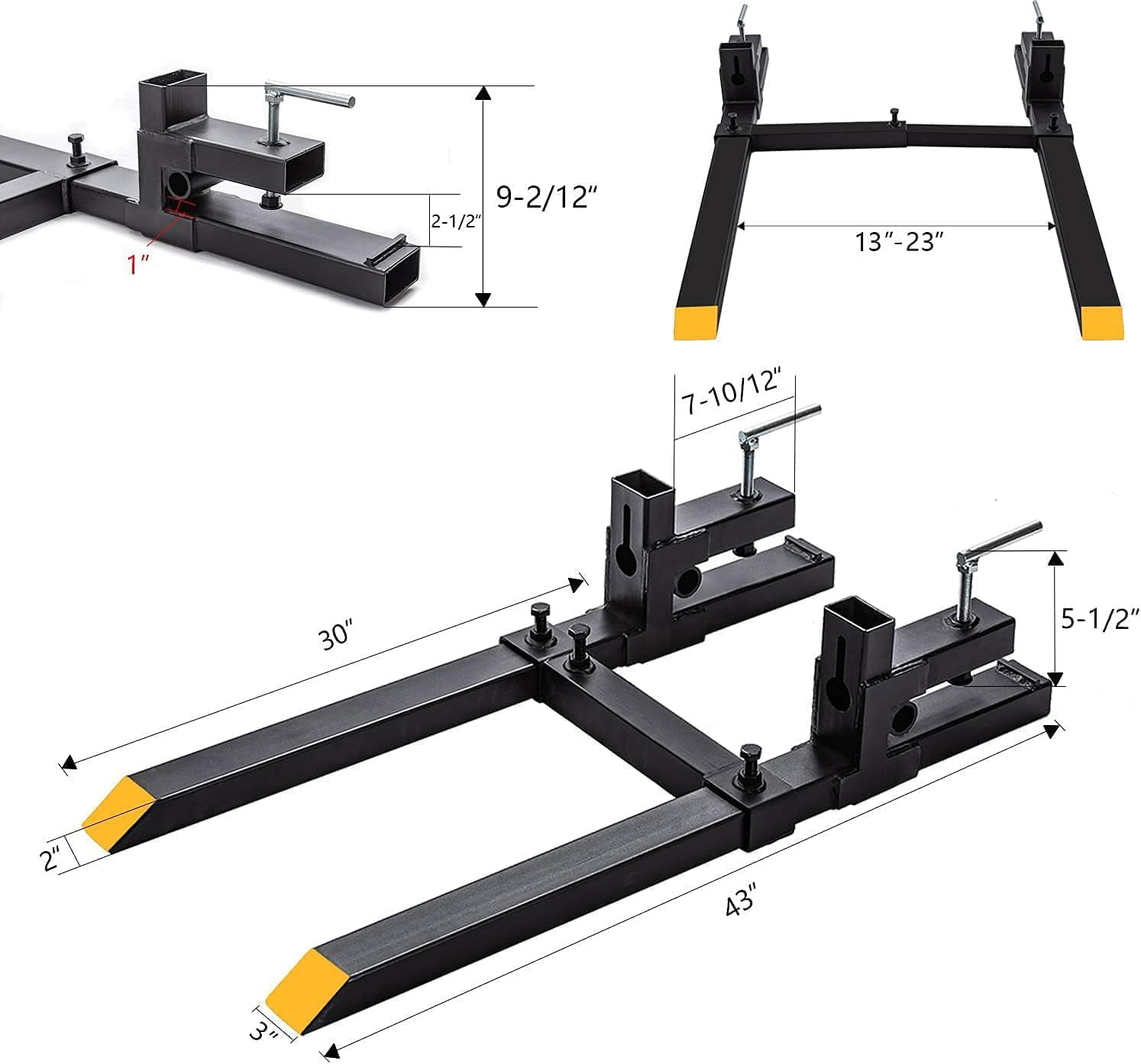 43" 2000lbs Clamp on Pallet Forks,Heavy Duty Tractor Forks with ...