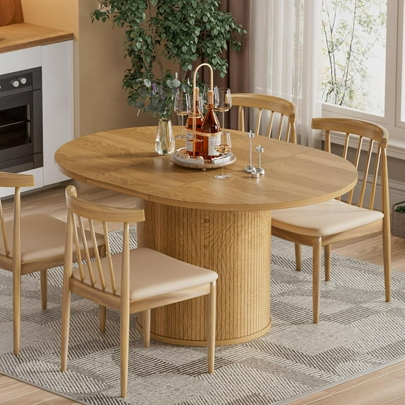 43.3''-59'' Extendable Round Dining Table for 4, Modern Farmhouse ...