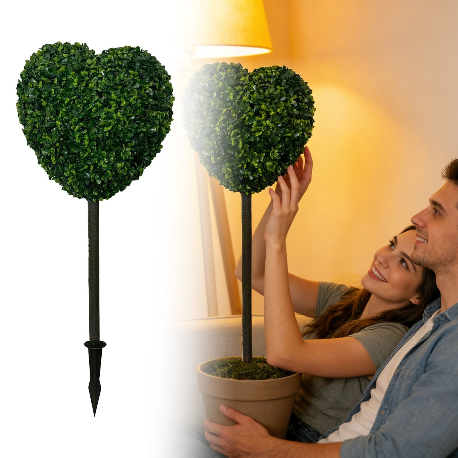 43.3" Artificial Boxwood Topiary Heart Shape Tree, Bushes Shrubs with ...