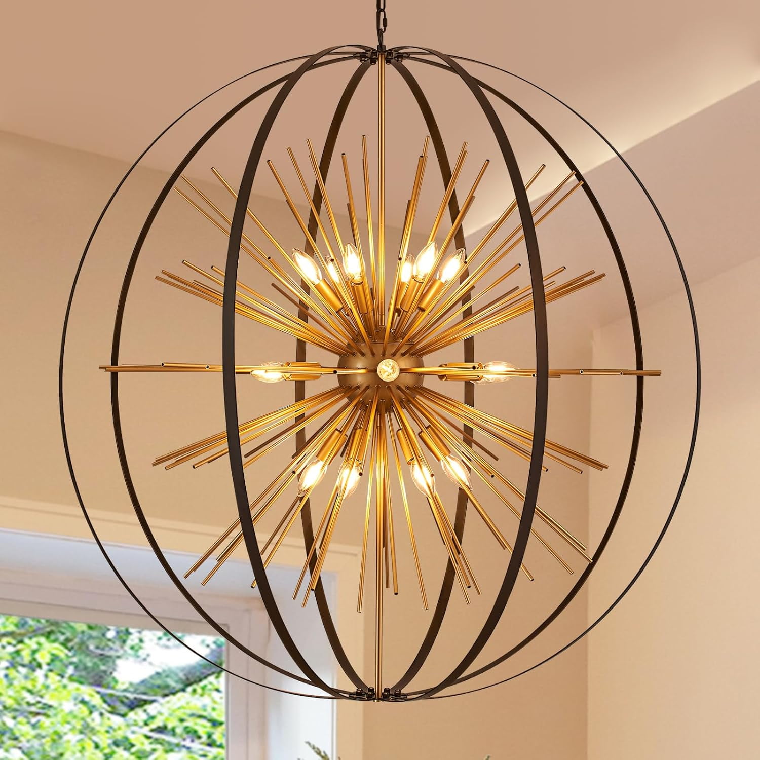 43.3" Black Gold 18-Light Globe Sputnik Chandelier Modern Adjustable ...