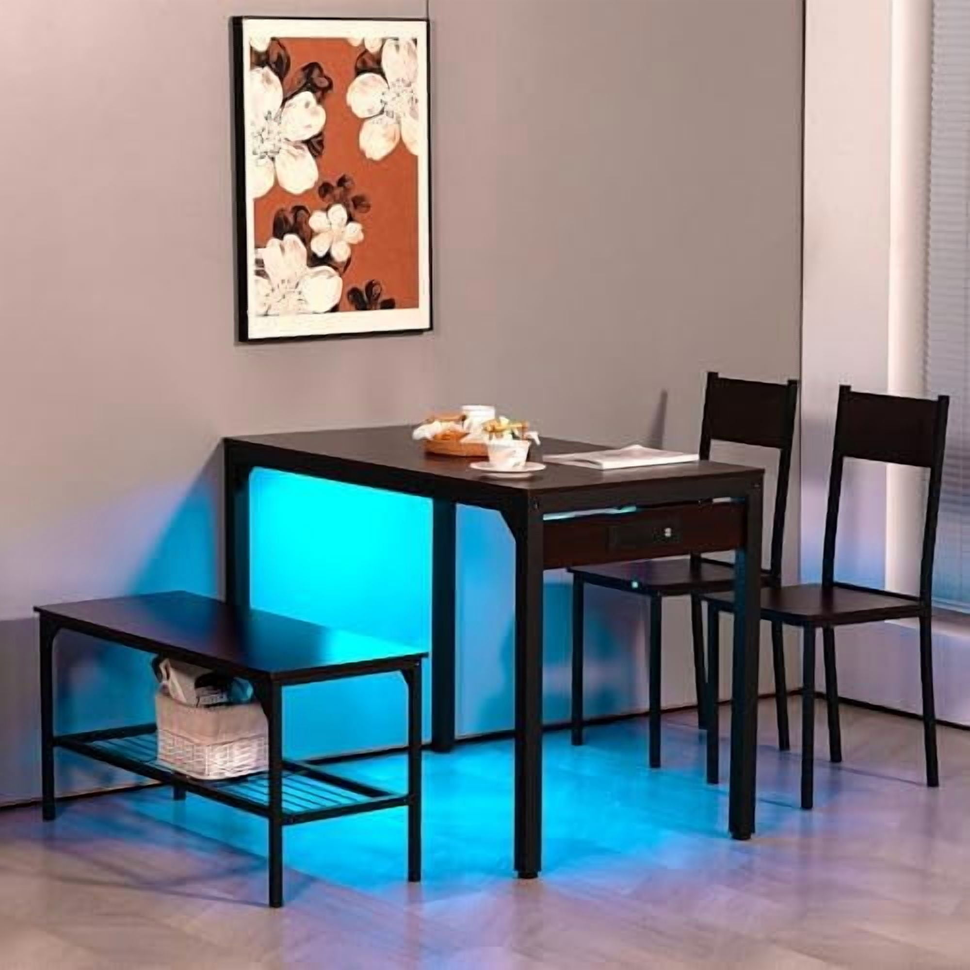 43.3” Dining Table Set for 4 with LED Lights & USB-C Outlet, Modern ...