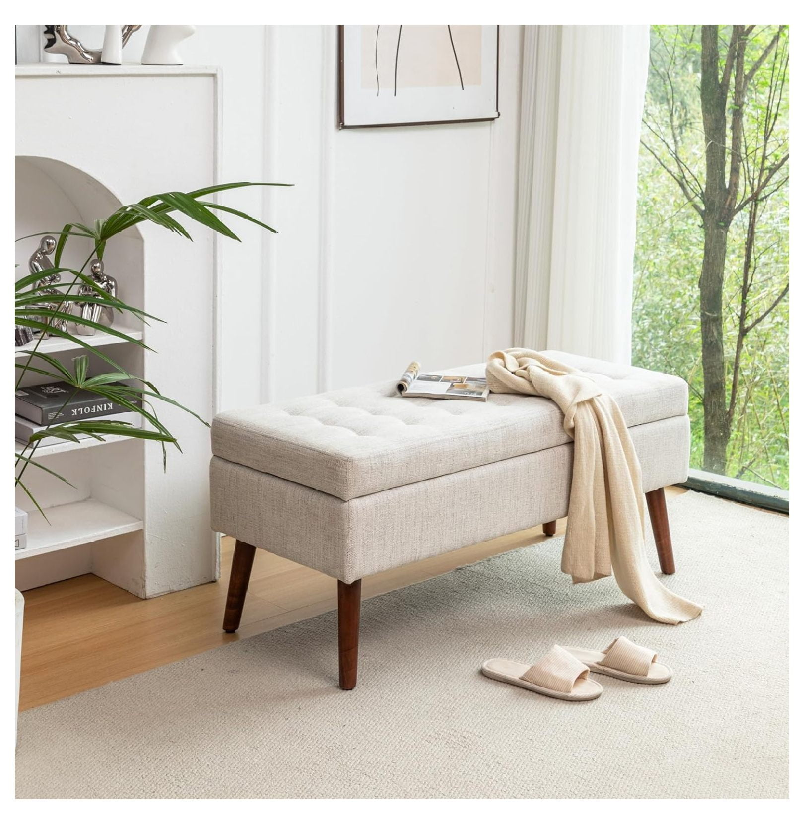 43.3" End of Bed Storage Bench, Tufted Foot Bench for End of Bed ...