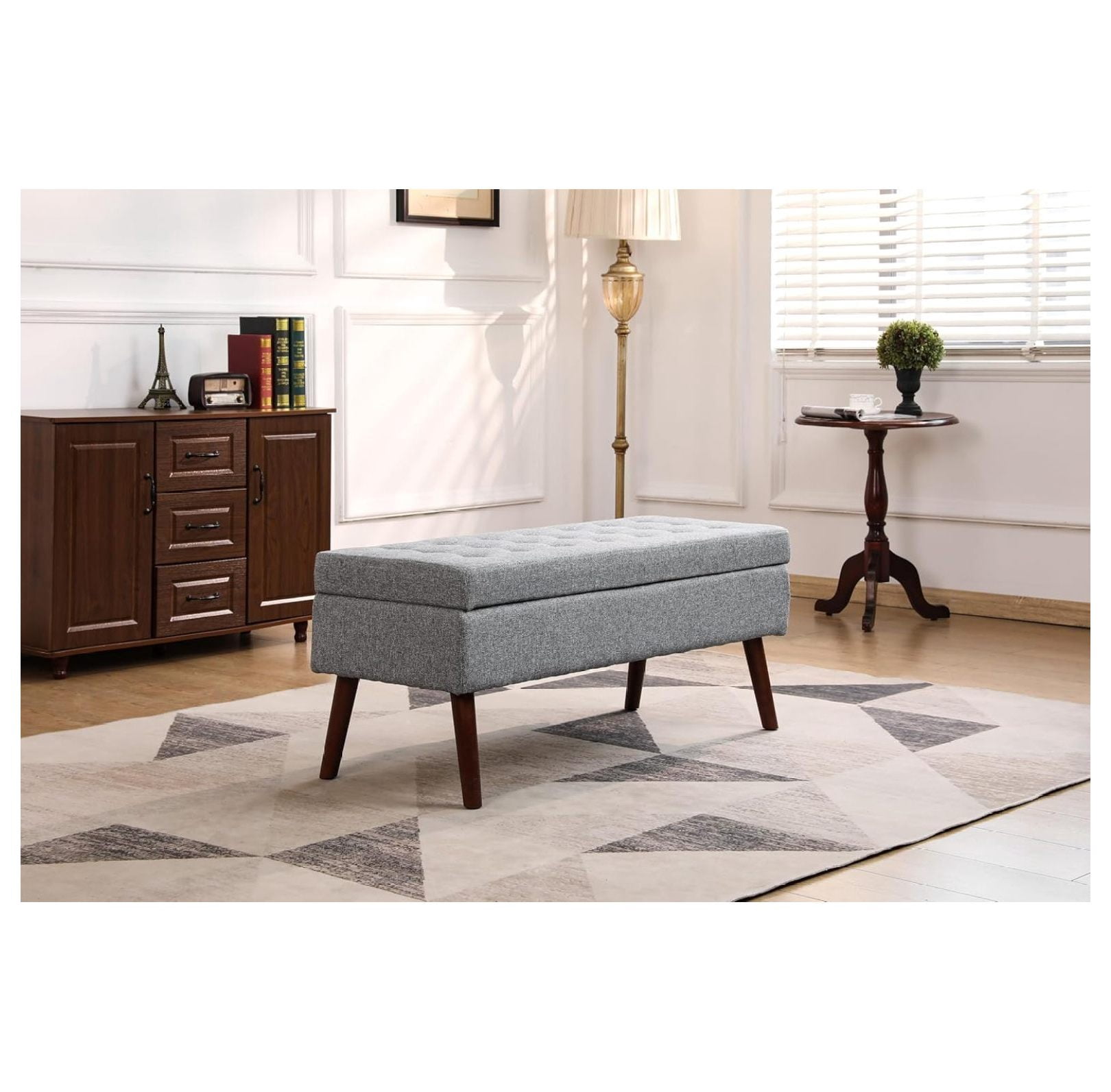 43.3" End of Bed Storage Bench, Tufted Foot Bench for End of Bed ...