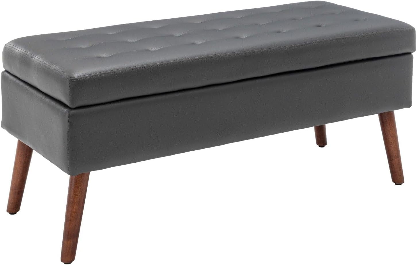 43.3" Faux Leather Storage Ottoman Bench with Hinged Lid, Tufted Design ...