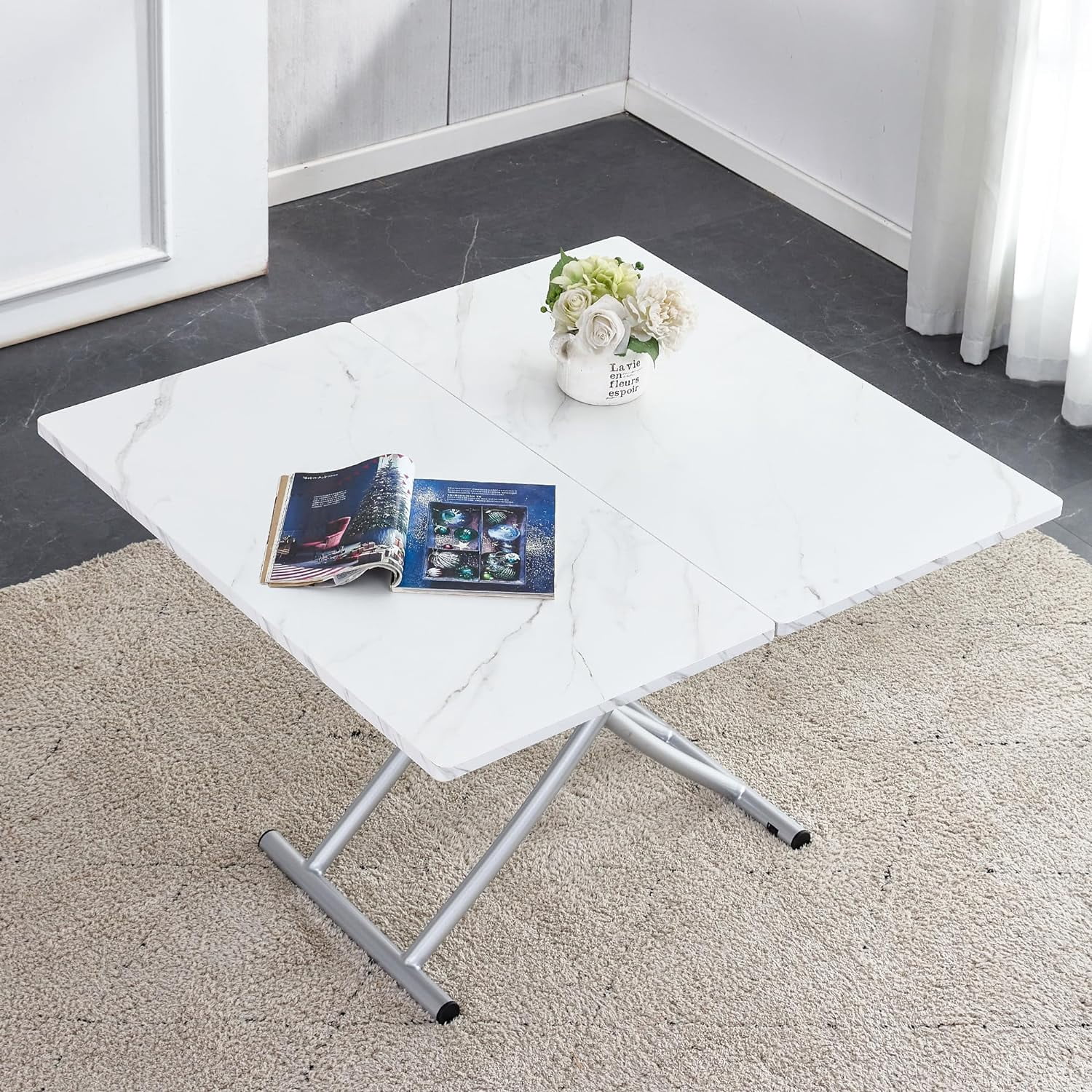 43.3" Folding Dining Table, 4 in 1 Multi-Function Table with MDF Tabletop & Height Adjustable ...