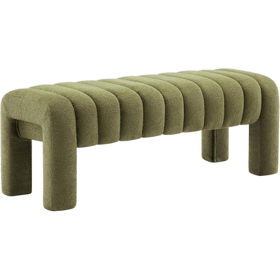 43.3" Green Tufted Upholstered Ottoman Bench with Solid Wood Legs for ...