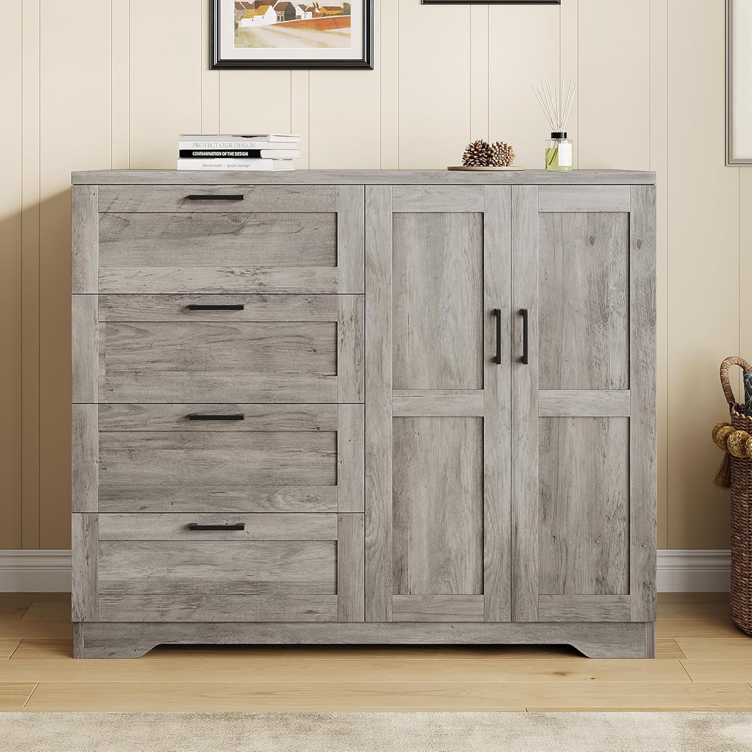43.3'' H Armoire Wardrobe Closet with 4 Drawers and 2 Doors ...