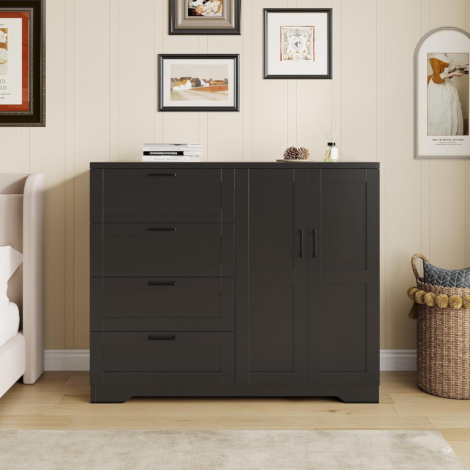43.3" H Wooden Wardrobe Armoire with 2 Doors — Includes Hanging Rod & 4 ...