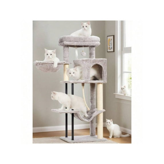 43.3 Inch Cat Tree Tower with Steel Tube Hammock & Condo for Small Cats ...