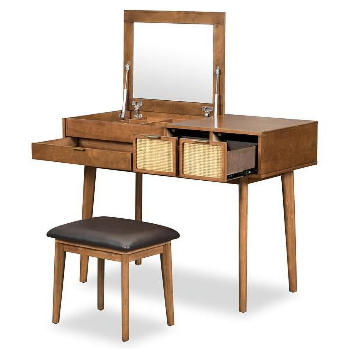43.3-Inch Classic Wooden Vanity Table Set with Flip-Top Mirror, Stool ...